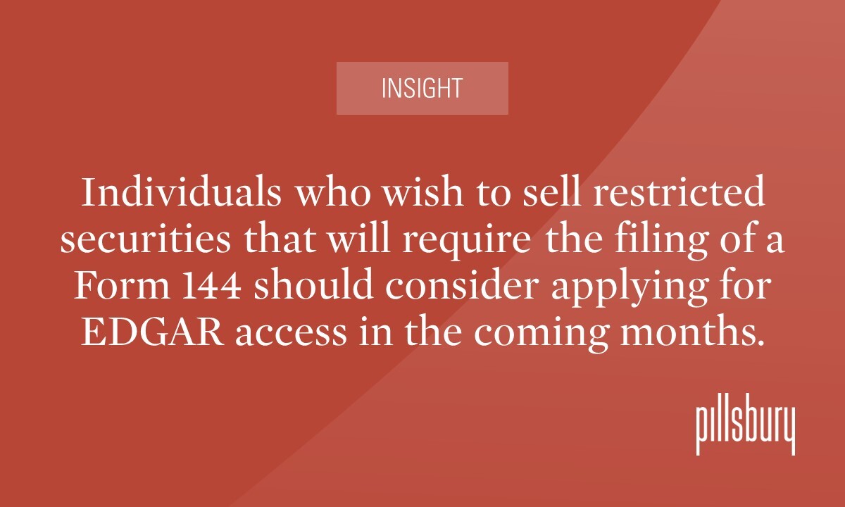 SEC Mandates Electronic Filing for Form 144 and Certain Other Filings